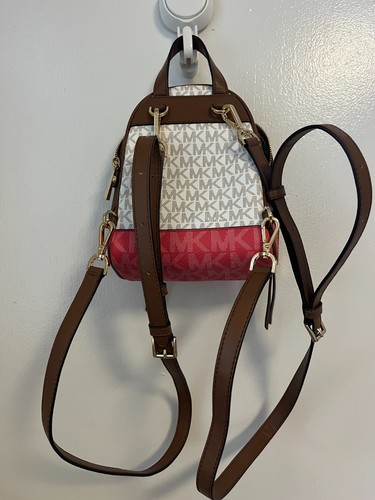 michael kors RHEA MK Logo Pink Multi Mini Zip Convertible Backpack | eBay