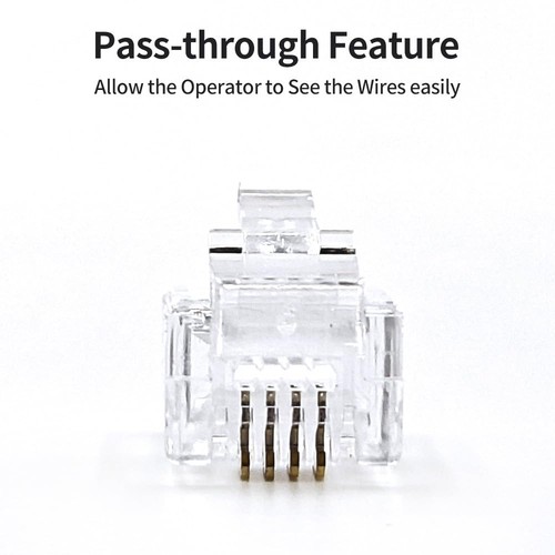 RJ11 6P4C Pass Through Connectors(50 Pieces Pack) Telephone Line Cable ...