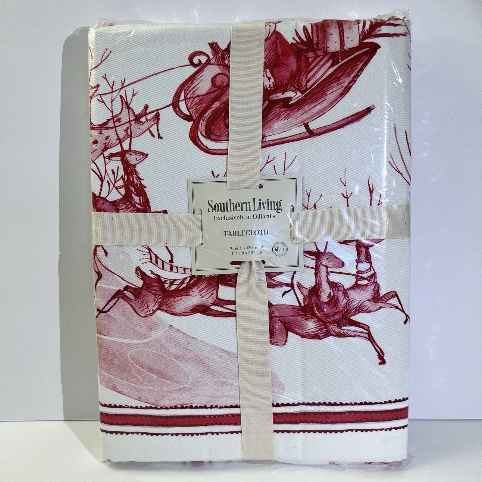 Christmas Tablecloth Southern Living Red Toile 100% Cotton Oblong 70 x ...