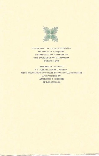 Joseph Henry Jackson - Editor / BONANZA BANQUETS Limited Edition 1950 ...