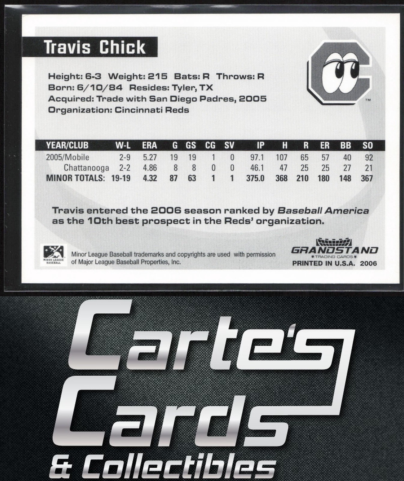 2006 Grandstand Southern League Top Prospects - Travis Chick for sale ...
