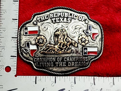 Rodeo Trophy Buckle Champion ☆Calf Roping☆The Republic Of Texas☆RARE ...
