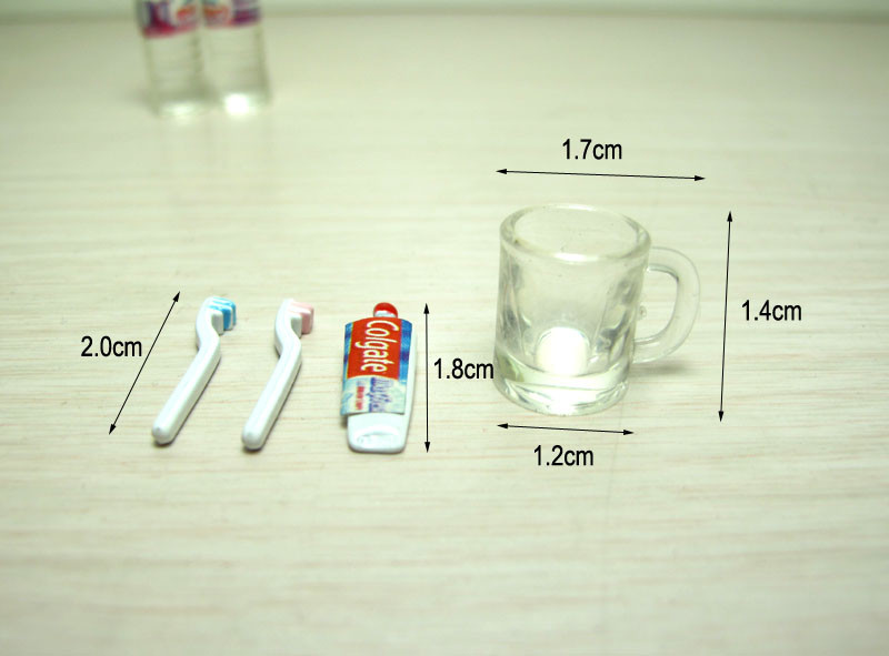 Dollhouse Miniature Bathroom Accessory Toothbrush Toothpaste Cup Glass ...