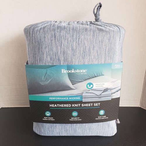 Brookstone Moisture Wicking FULL Sheet Set Fade BLUE Heather Knit 100 ...