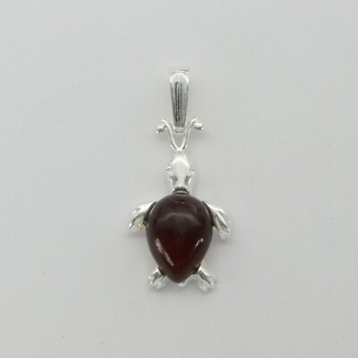 Cognac / Brown BALTIC AMBER Turtle Tortoise Pendant 925 STERLING SILVER ...