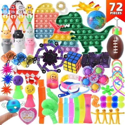 72 Pc Fidget Toys Box Bundle Pack Push Pop Soft Toy Birthday Gift Kit ...