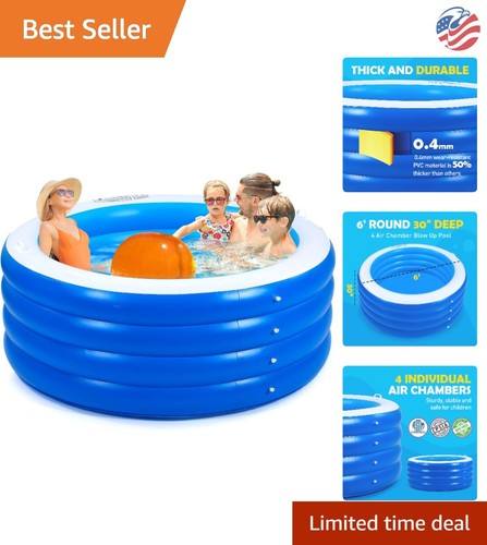 Premium 400 Gallon Inflatable Pool - 72" Deep Round for Summer Splash ...