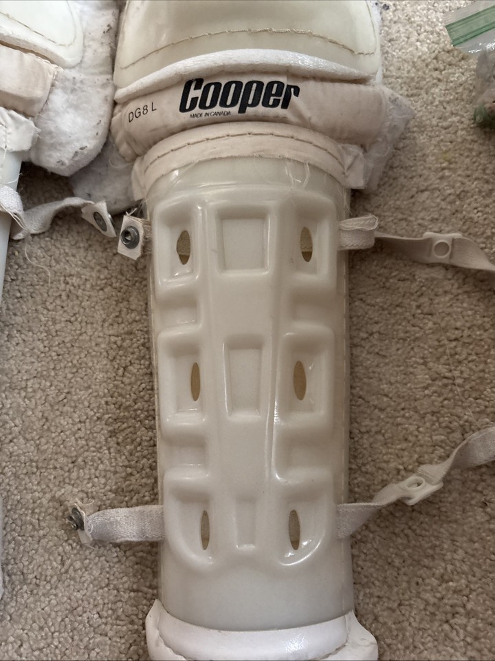 Vintage White Cooper DG8 L Ice Hockey Shin Pads | eBay