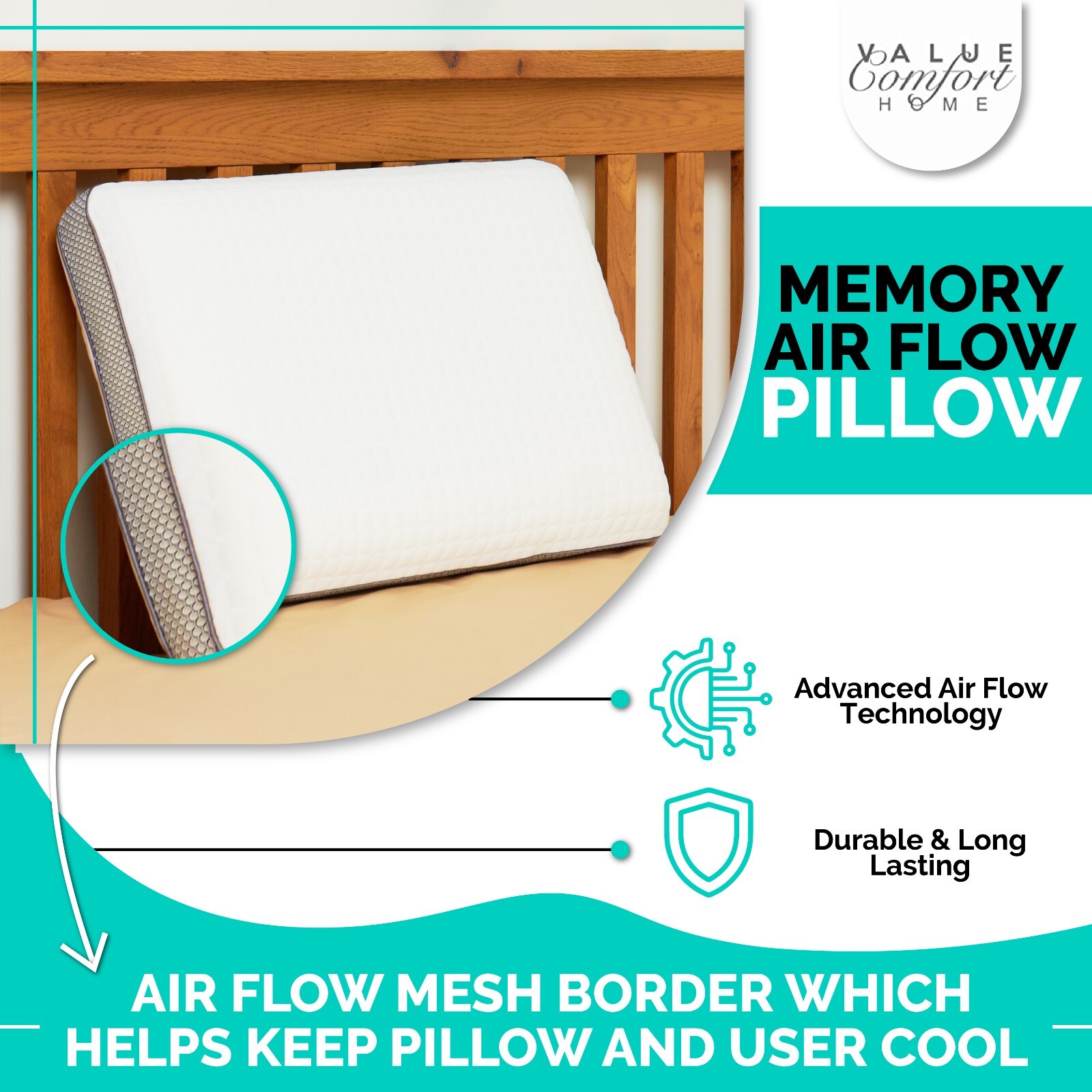 LUXURY MEMORY FOAM AIR FLOW PILLOW ORTHOPAEDIC POSTURE MOULDS TO HEAD ...