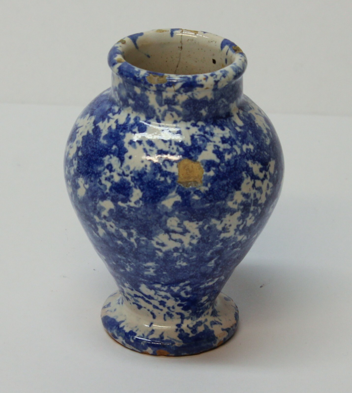 4" Blue White Spongeware Sponge Stoneware Sweetheart Bud Vase Bulbous ...