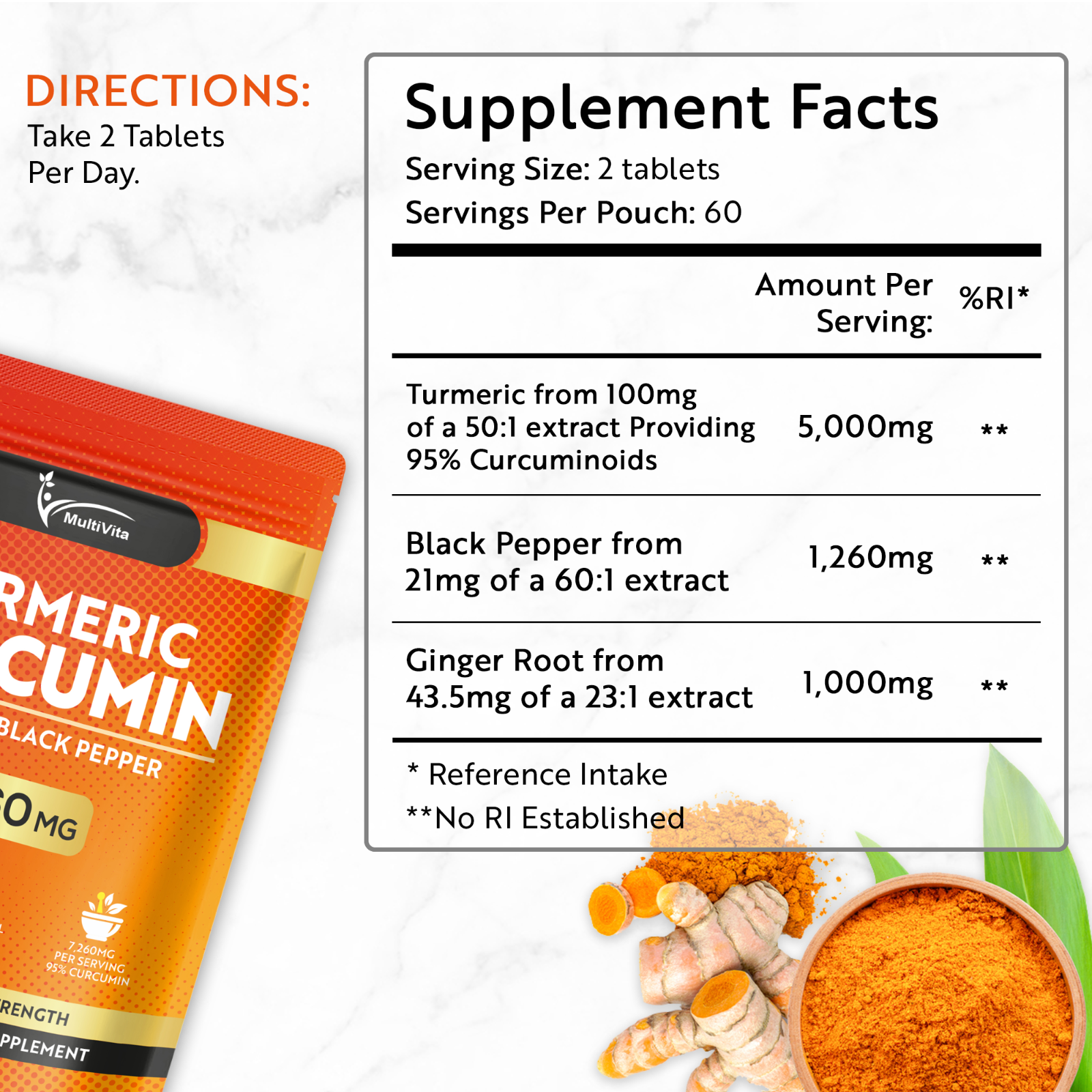 Turmeric Curcumin Tablets 7,260mg + Ginger + Black Pepper - 120 Tablets ...