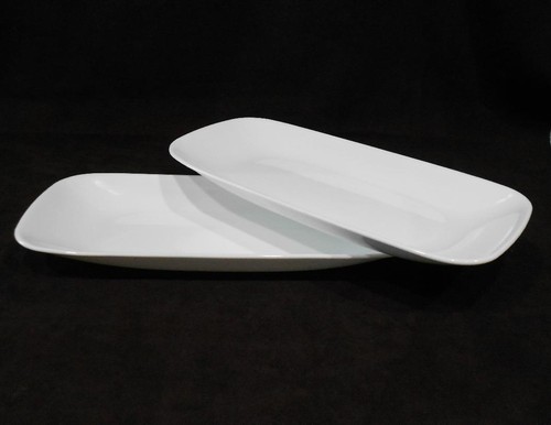 ️ 2 Corelle PURE WHITE Winter 10x5 APPETIZER TRAYS Platter Oblong Fish ...
