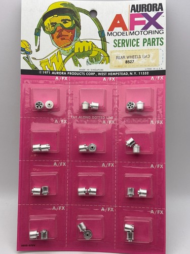 AURORA AFX REAR WHEELS FULL 1971 CARD OF 12 PAIR 5 SPOKE ALL SILVER NOS ...