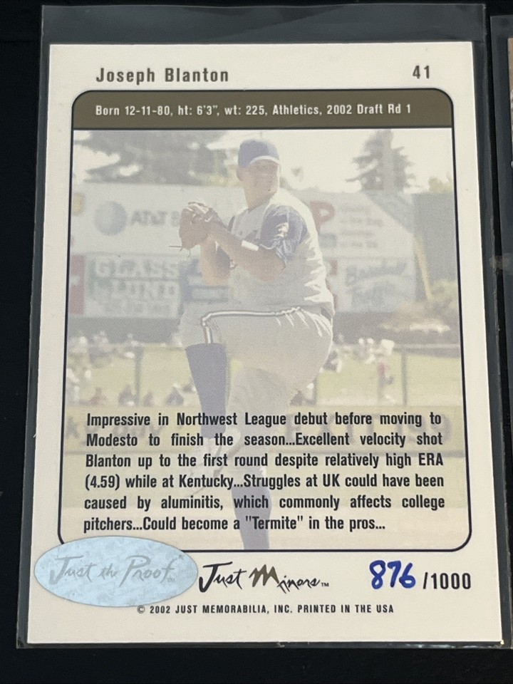 Ben Grieve Autographed Rookie Card & Joe Blanton #’d Auto Card Oakland ...