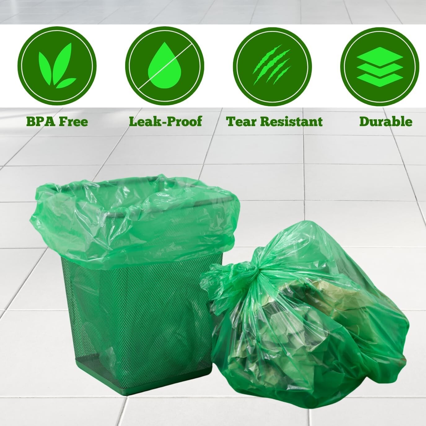 Tall Kitchen Trash Bag Green epi Eco-friendly 13 Gal Garbage Bags(30 ...