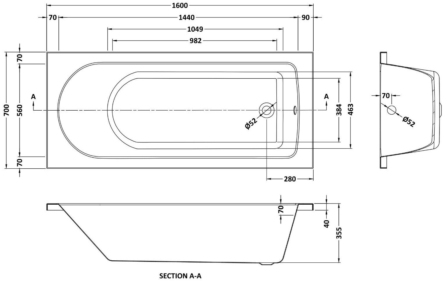 Balterley Bathroom Round Single Ended Bath Tub and Leg Set - Multiple ...