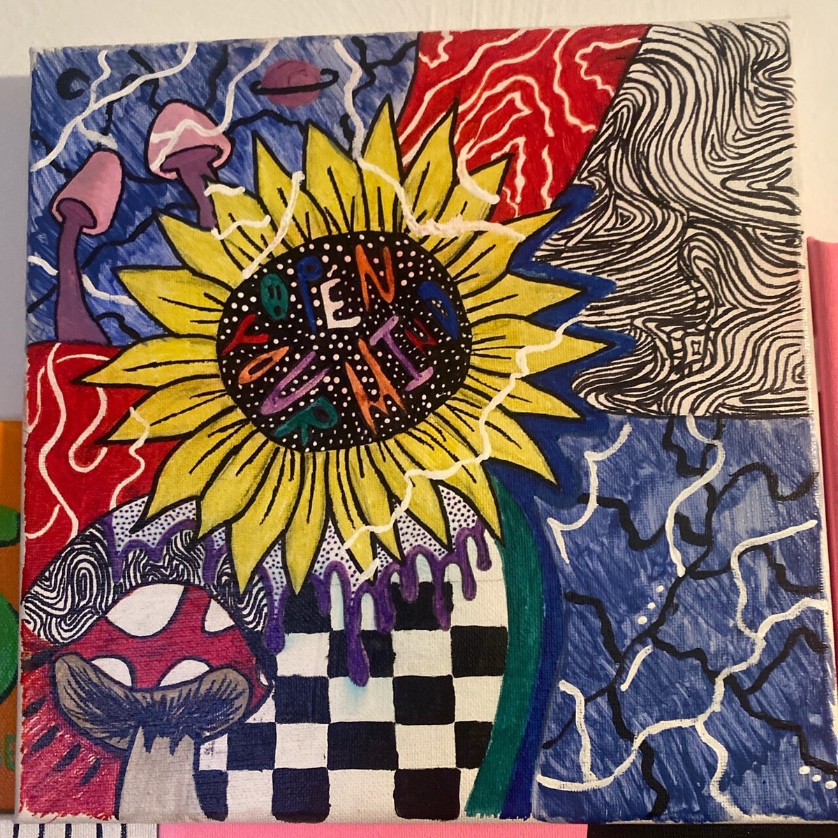 Trippy Canvas Painting Ideas Psychedelic Zig Zag Purple Blue Wall Art