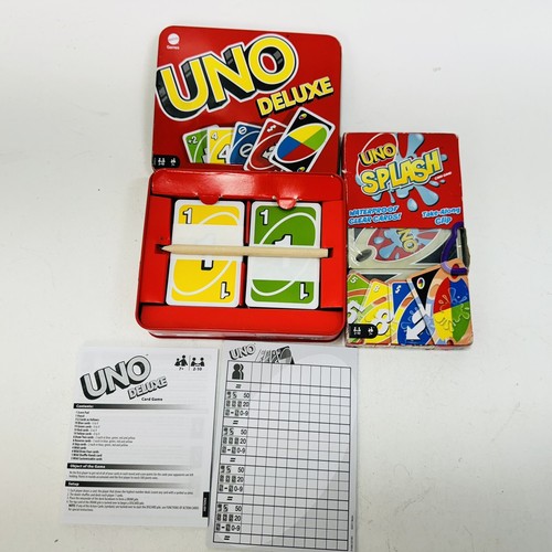 2 Pack - UNO Deluxe and UNO Splash Water-resistant Plastic Cards & Clip ...