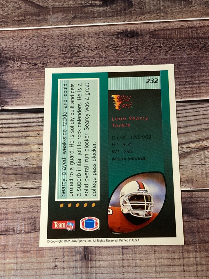1992 Wild Card Football Card #232 Leon Searcy ROOKIE STEELERS RC | eBay