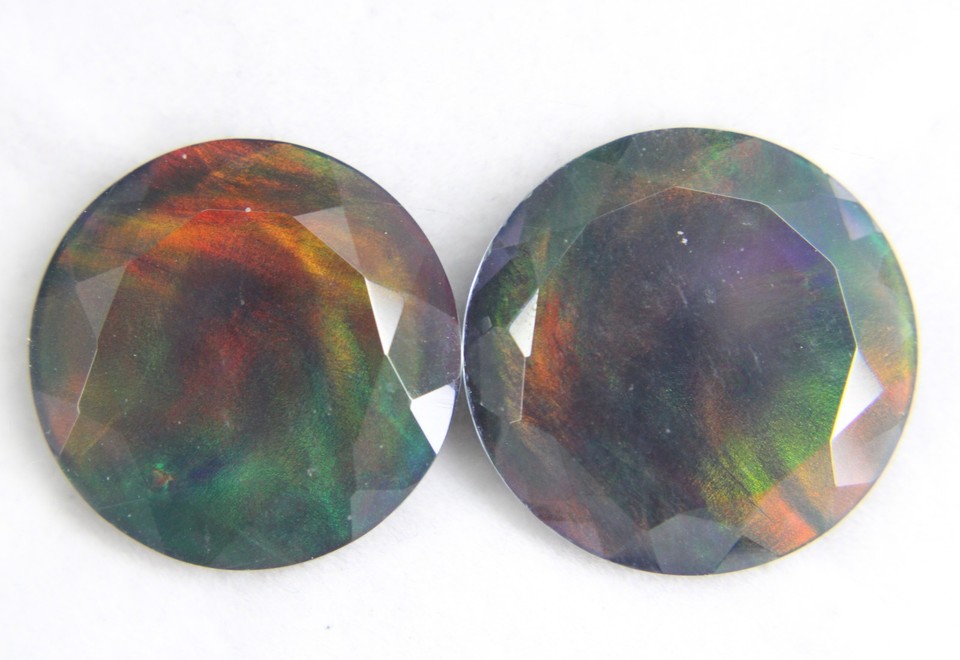 60 Ct Round Cut Fire Opal Triplet Multi Color Loose Gemstones Pair ...