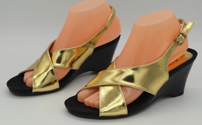 AGAPE MONICA-46 WOMEN'S WEDGE HEEL SANDALS GOLD SLINGBACK OPEN TOE ...