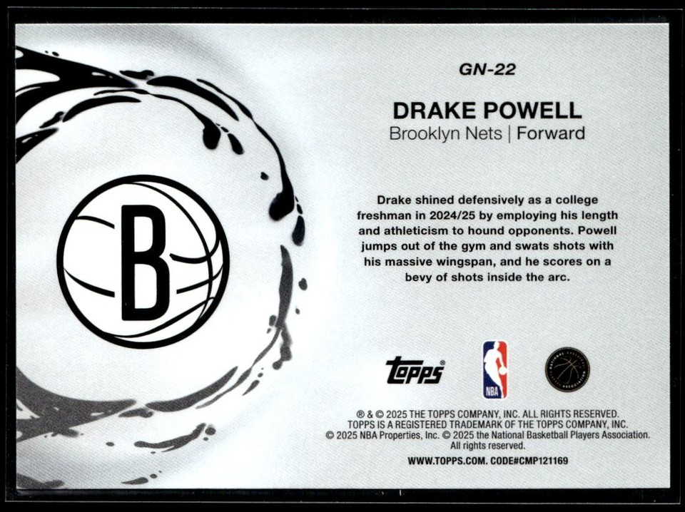 2025-26 Topps #GN-22 Drake Powell Generation Now | eBay