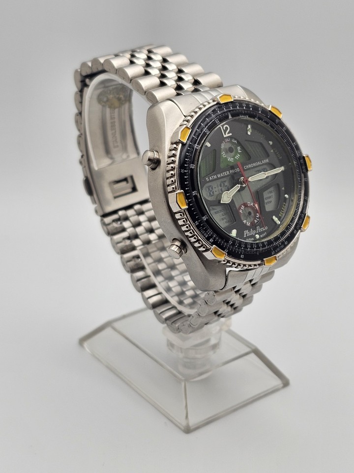 Philip Persio IPS 90AAM0606 Mens Watch Quartz Day Date Stainless Analog ...