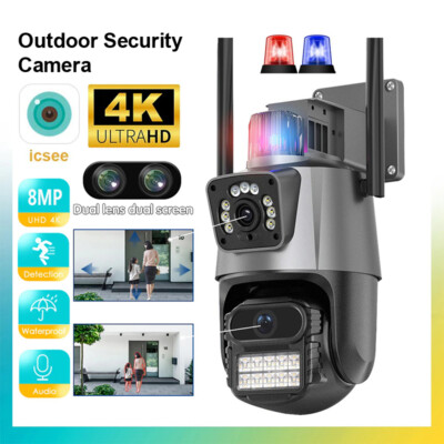 Dual Lens HD 4K WiFi IP Camera Wireless Outdoor CCTV PTZ Home Security ...