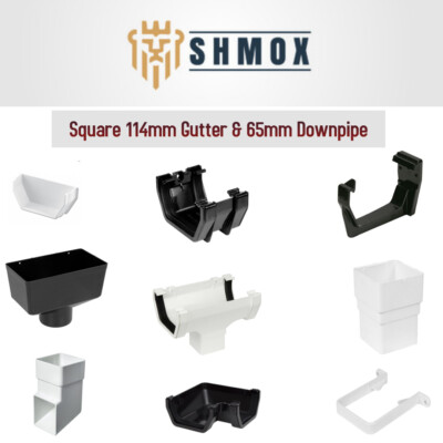 Square Guttering 114mm & Downpipe 65mm Fitting | BLACK | WHITE ...