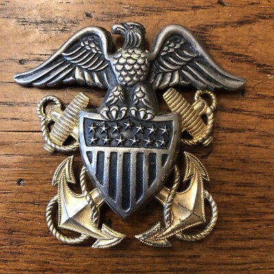VTG WWII KOREAN WAR ERA USN NAVY OFFICER GARRISON CAP INSIGNIA 2.5” | eBay