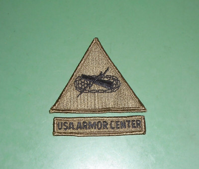 US Army USA Armor Center OD Green Subdued BDU Uniform Shoulder Patches ...