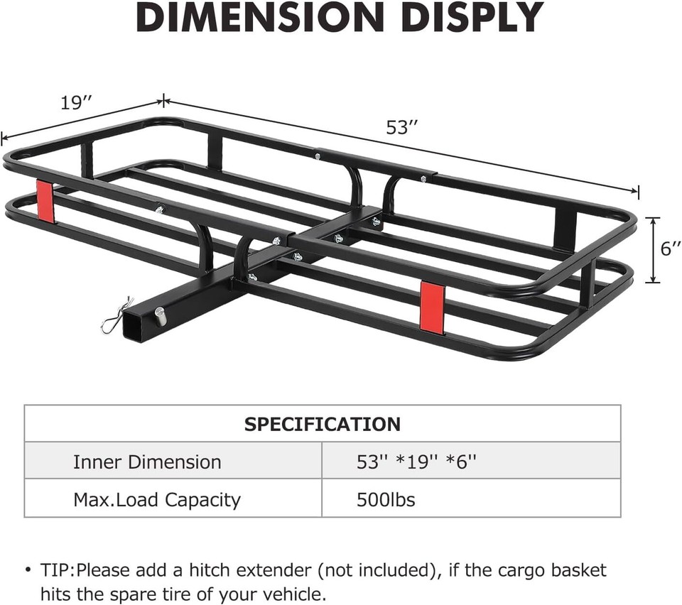 500 lbs Hitch Mount Hitch Cargo Carrier SUV Car Rear Luggage Basket ...