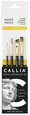 Willow Wolfe Callia Artist Mixed Media Starter Brush Set-Liner, Round ...