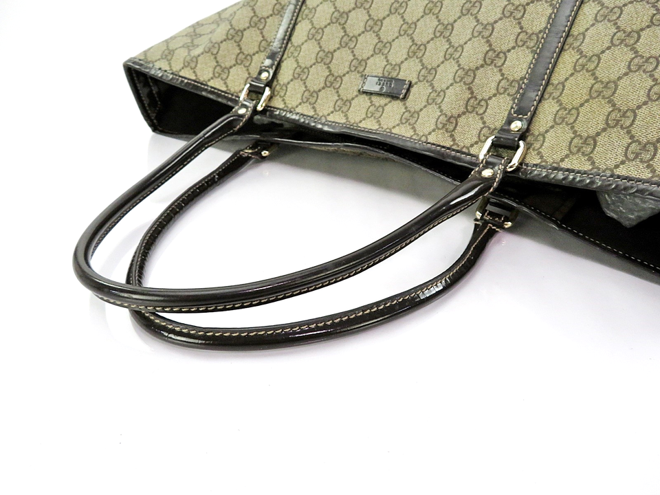 Auth GUCCI Brown GG PVC Canvas and Leather Supreme Tote Bag Purse ...