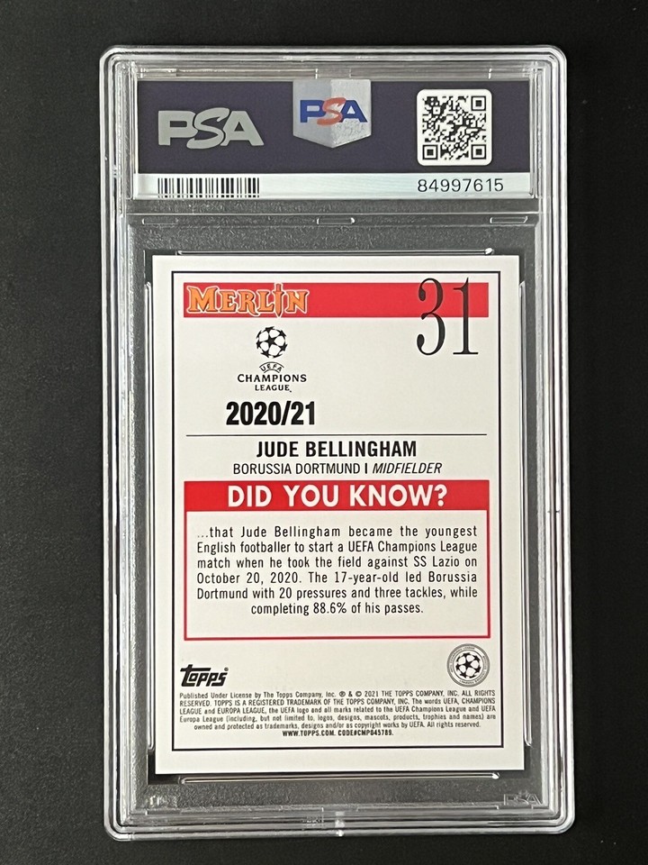 2020 Merlin Chrome UCL Jude Bellingham #31 PSA 10 Rookie Card | eBay