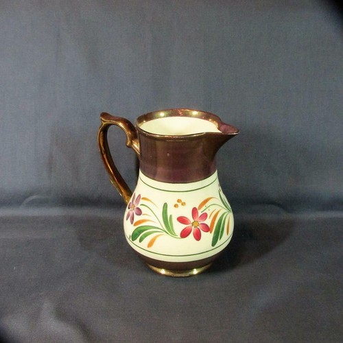 Antique WADE HEATH ENGLAND Hand Painted Copper Luster Ware Pitcher 5 3/ ...