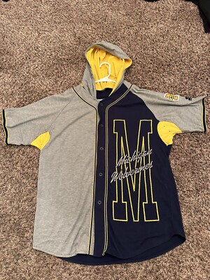 MICHIGAN WOLVERINES SIZE L BASEBALL STARTER JERSEY CURSIVE SPELLOUT ...