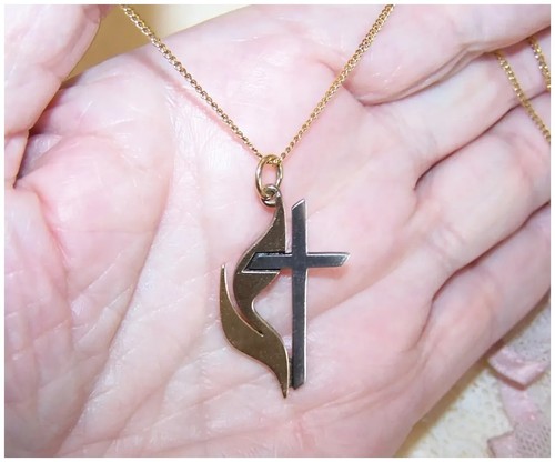James Avery 14K Gold Sterling Silver Methodist Religious Cross Flame ...