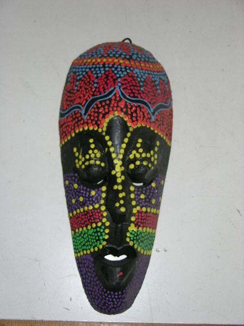 African Tribal Mask Hand Carved & Dot Painted 8x4" free priority ...