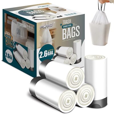 Small Drawstring Trash Bags - 2.6 Gallon White Garbage Bags 240 Count ...