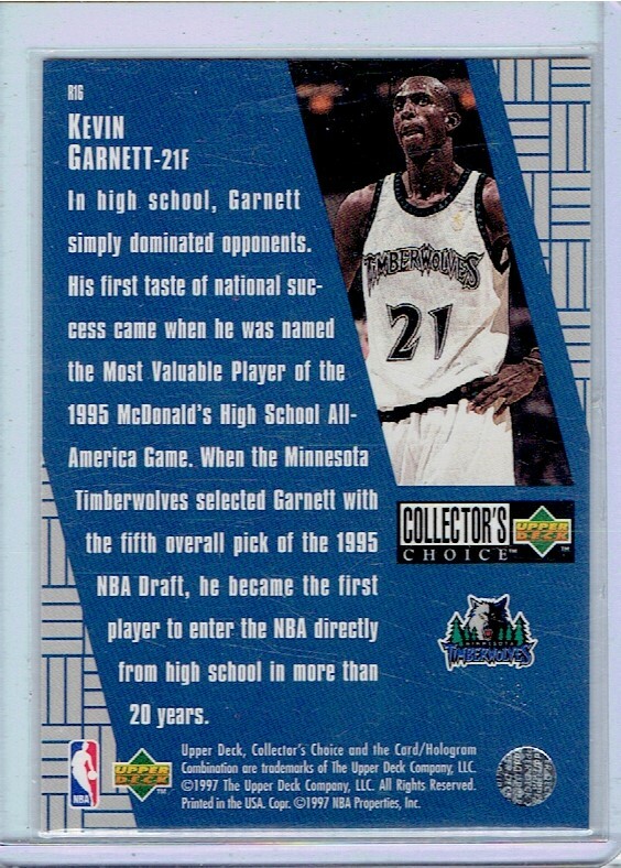 KEVIN GARNETT 1997-98 Collector's Choice CRASH THE GAME SILVER ...