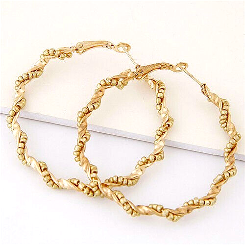 Large Goldtone Hoop Earrings With Twisted Mini Gold Beads Leverback ...