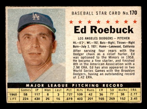 1961 Post Baseball #170 Ed Roebuck VG/EX *d3 | eBay