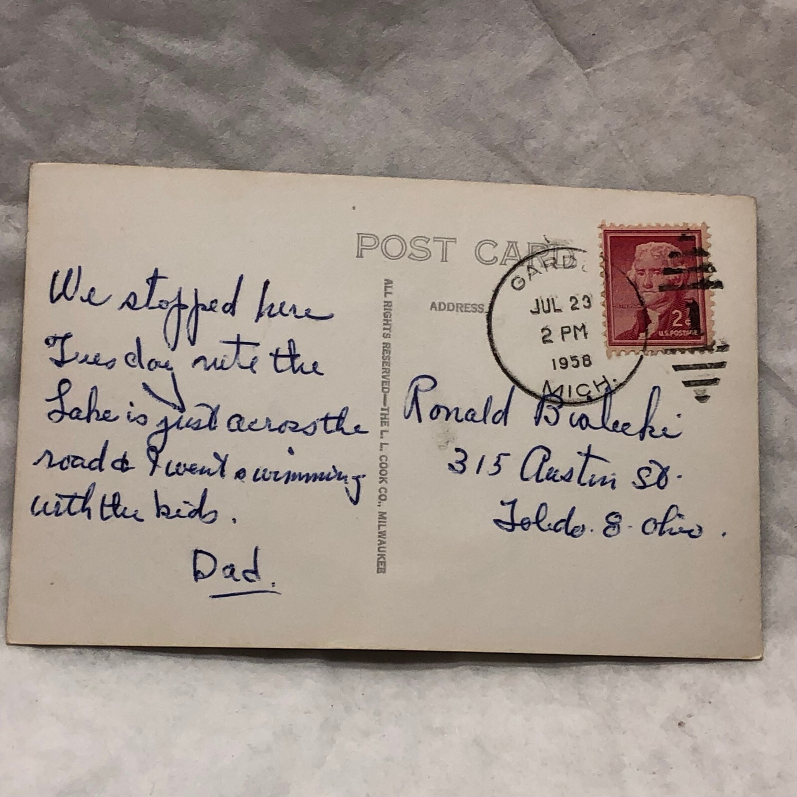 Vintage 1958 Photo Postcard Cooks Michigan Tyelenes Log Cabins on Big ...