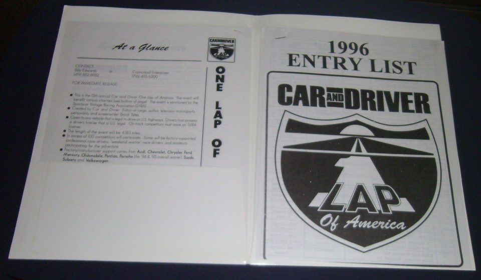 1996 Car and Driver 13th Annual One Lap Of America Press Kit | eBay