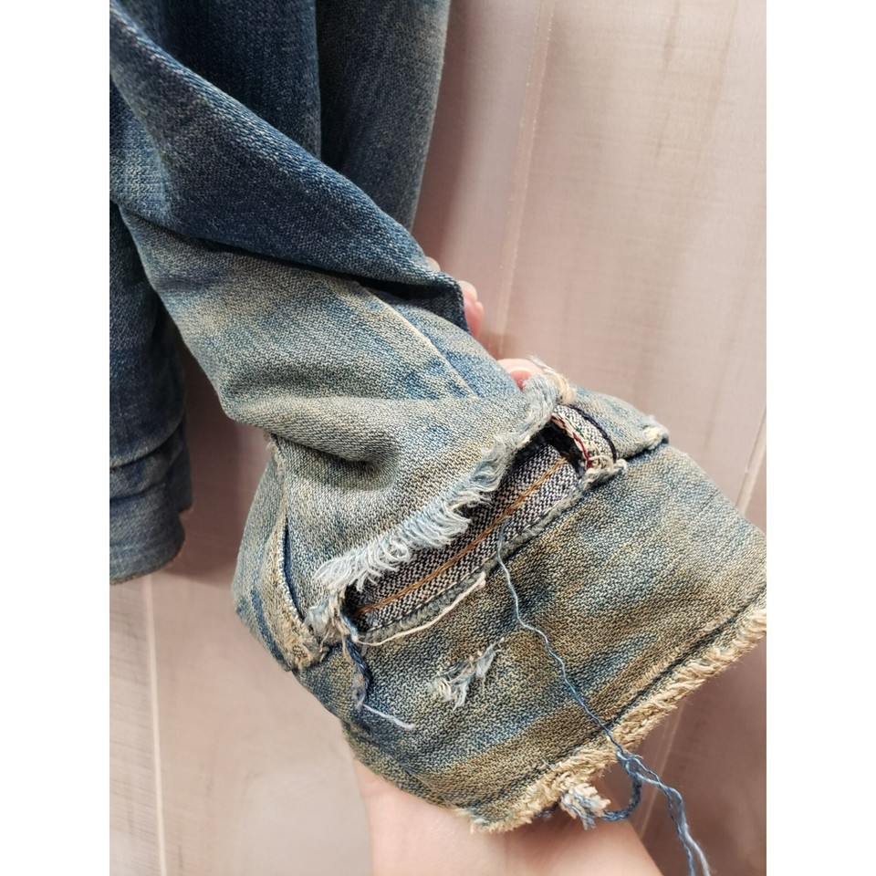 Vtg Wrangler Trucker Denim Jacket USA Sz 44 Sherpa Lined Distressed ...