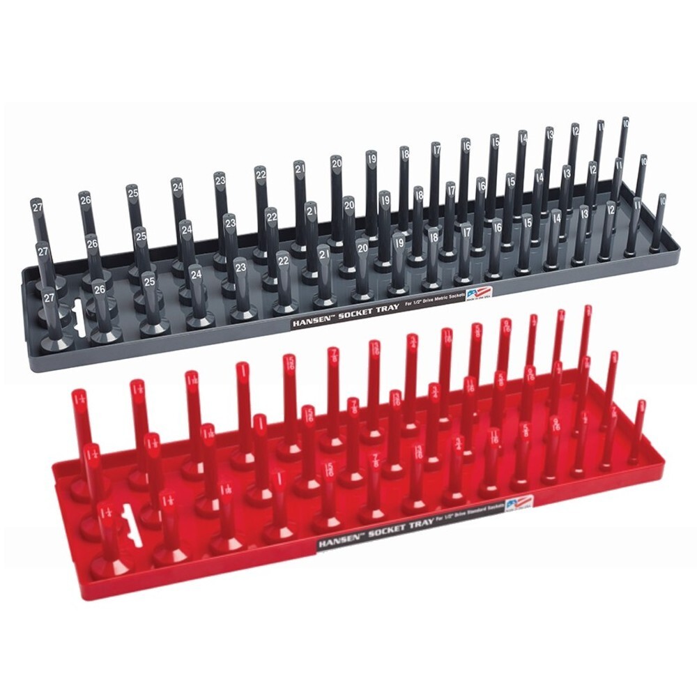 Hansen 1/2" Socket Tray Organizer Holder Set 3 Row Metric SAE Shallow ...