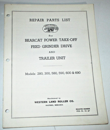 Bear Cat 280 300 580 590 600 690 PTO Feed Grinder Drive & Trailer Parts ...