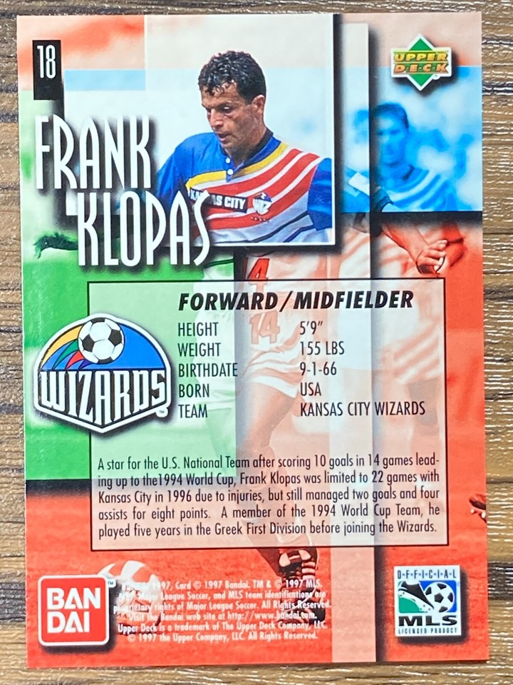 Upper Deck Bandai MLS Gold Card 1997 #18 Frank Klopas Kansas City ...
