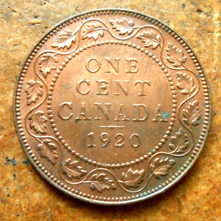 1920 CANADA LARGE CENT MOSTLY RED BU BUT WITH GREEN SPOT IN "A" OF ...